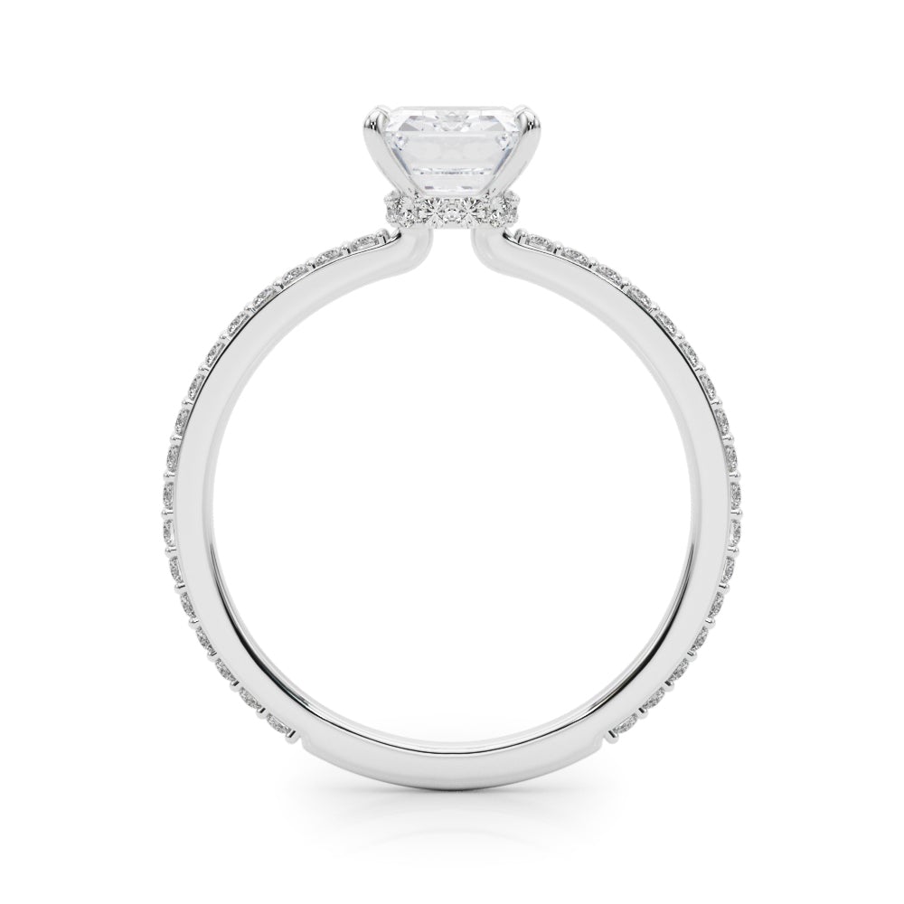 Classic set Slim Sided hide Halo Emerald cut Diamonds Ring – Diamond ...