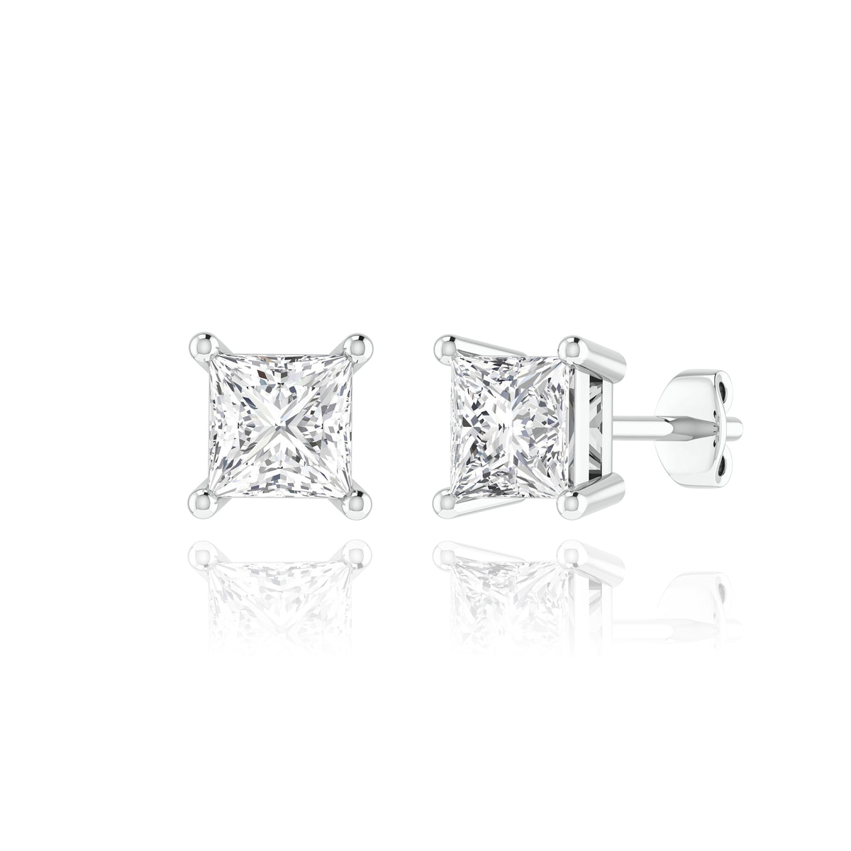 Princess cut studs four prong Diamonds Earrings – Diamond World Antwerp