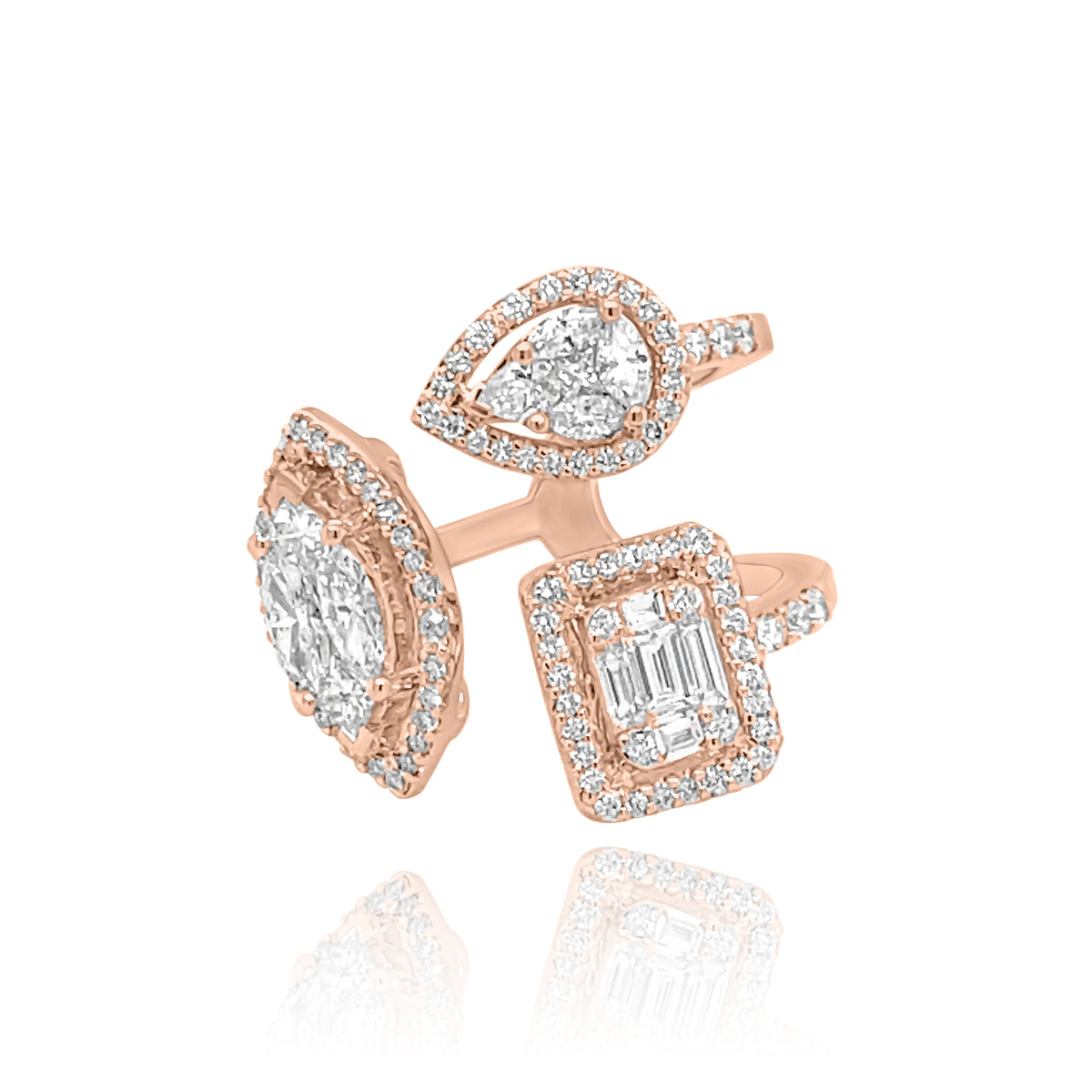 MULTI SHAPE INVISIBLE SET DIAMONDS "MELISSA" RING. – Diamond World Antwerp